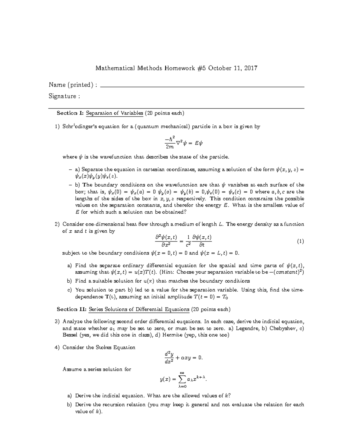 Math Methods-2017-HW5 - Mathematical Methods Homework #5 October 11 ...