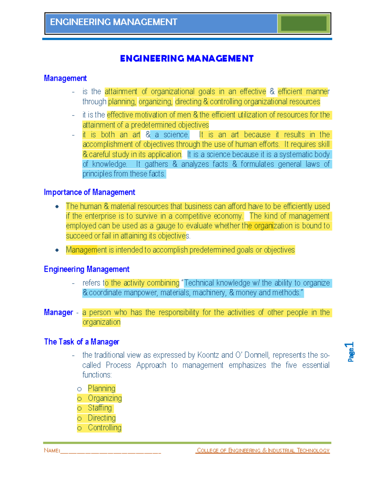 Handouts for Chapter 1 & 2 in Engineering Management - Pa ge 1 ...
