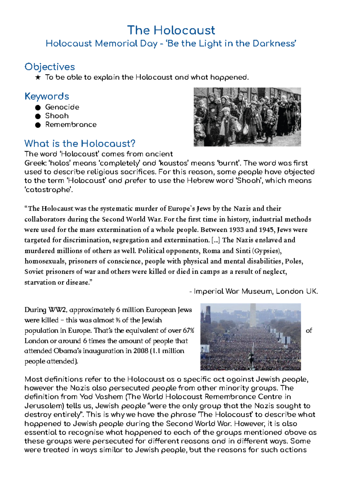 The Holocaust Info Sheet - The Holocaust Holocaust Memorial Day - ‘Be ...