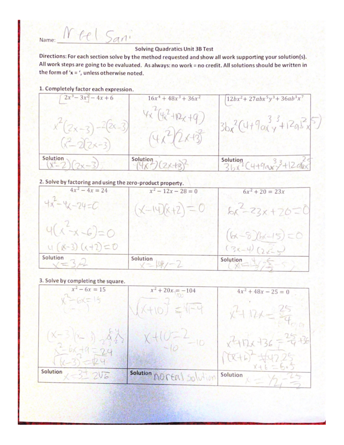 Solving Quadratics Unit 3B Test - for multiple review - Studocu