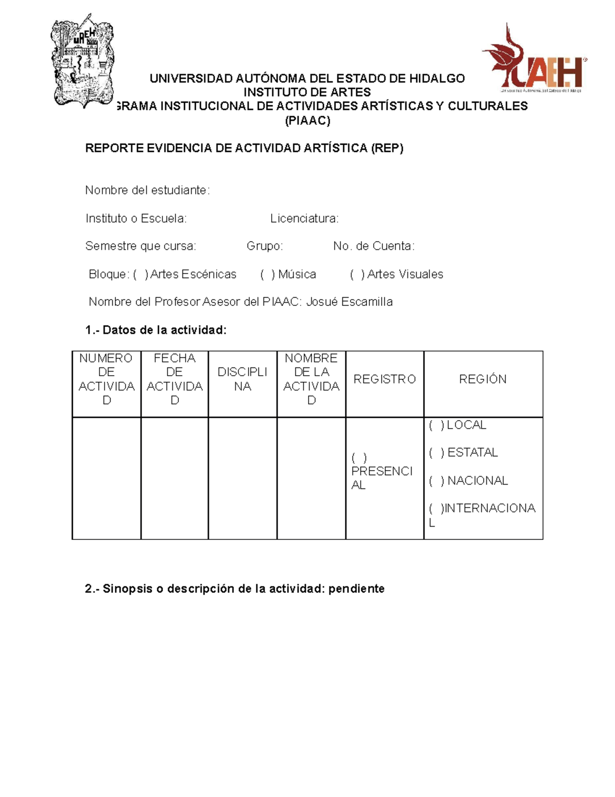 Formato de Actividad Cultural - UNIVERSIDAD AUTÓNOMA DEL ESTADO DE ...