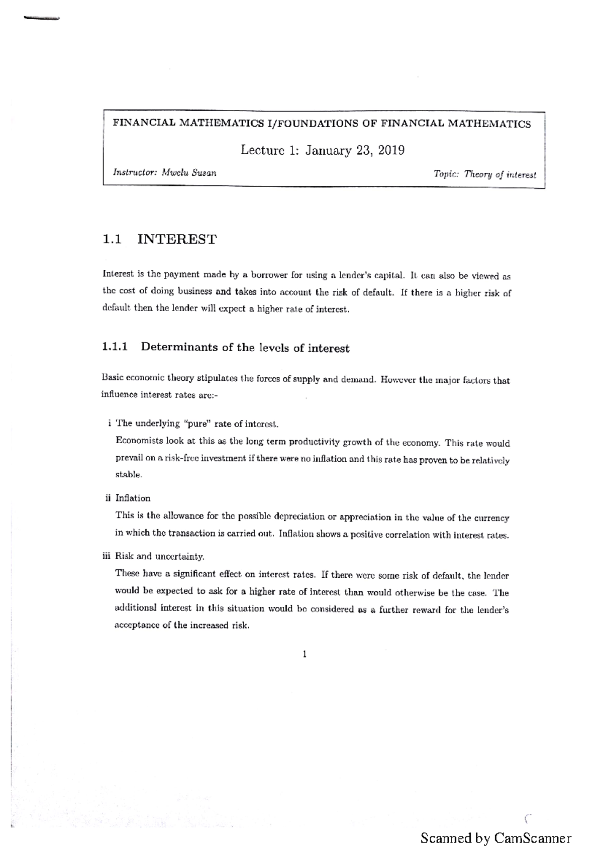 Financial Maths Notes 1 - Actuarial science - Studocu