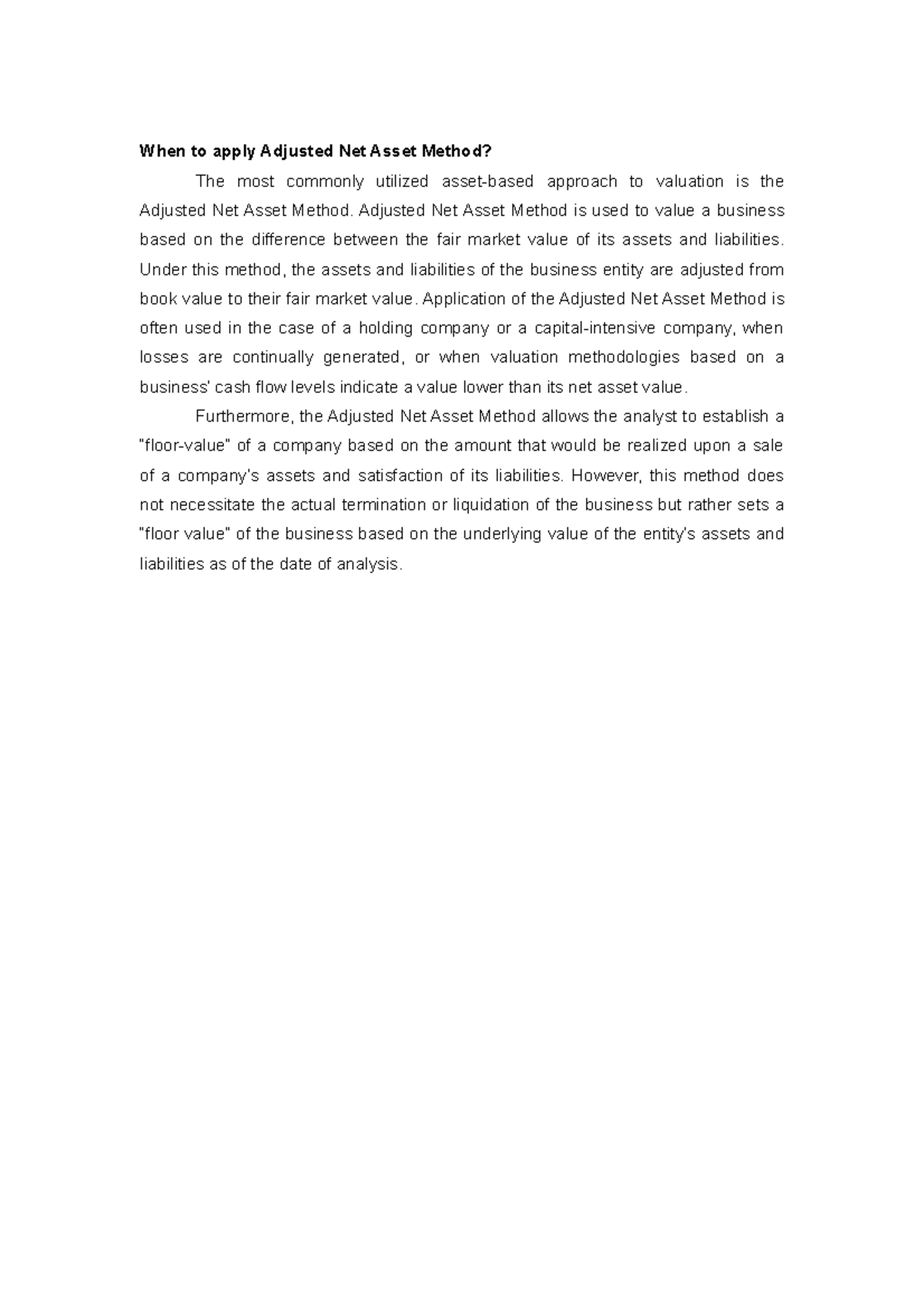 000000000 - Lecture notes 1 - When to apply Adjusted Net Asset Method ...