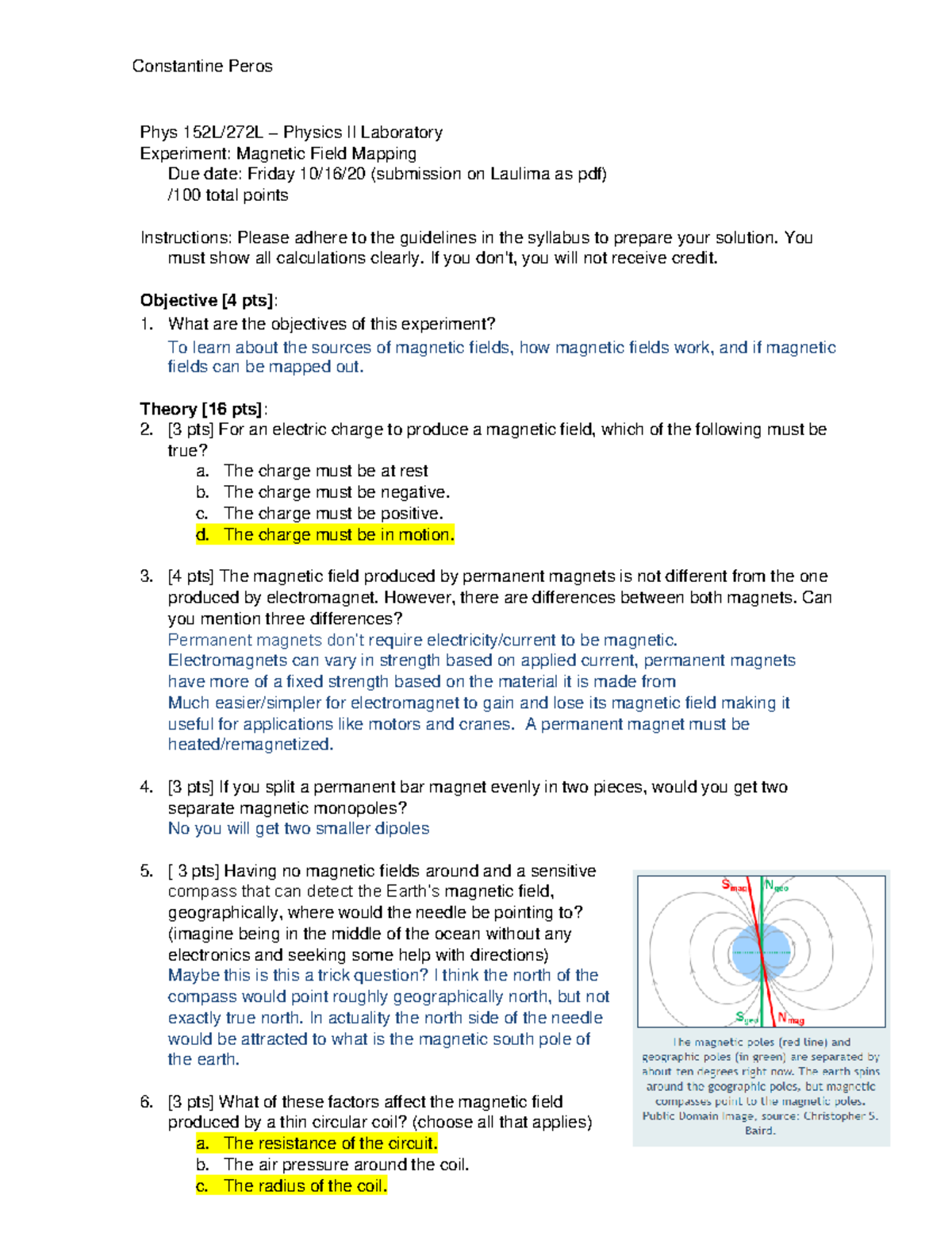 9 Magnetic Feild Mapping Worksheet Fall 2020 - Constantine Peros - Phys ...