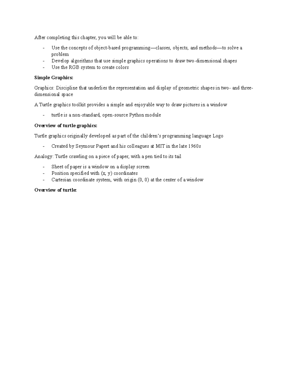 Lecture 1-Turtle - After completing this chapter, you will be able to ...