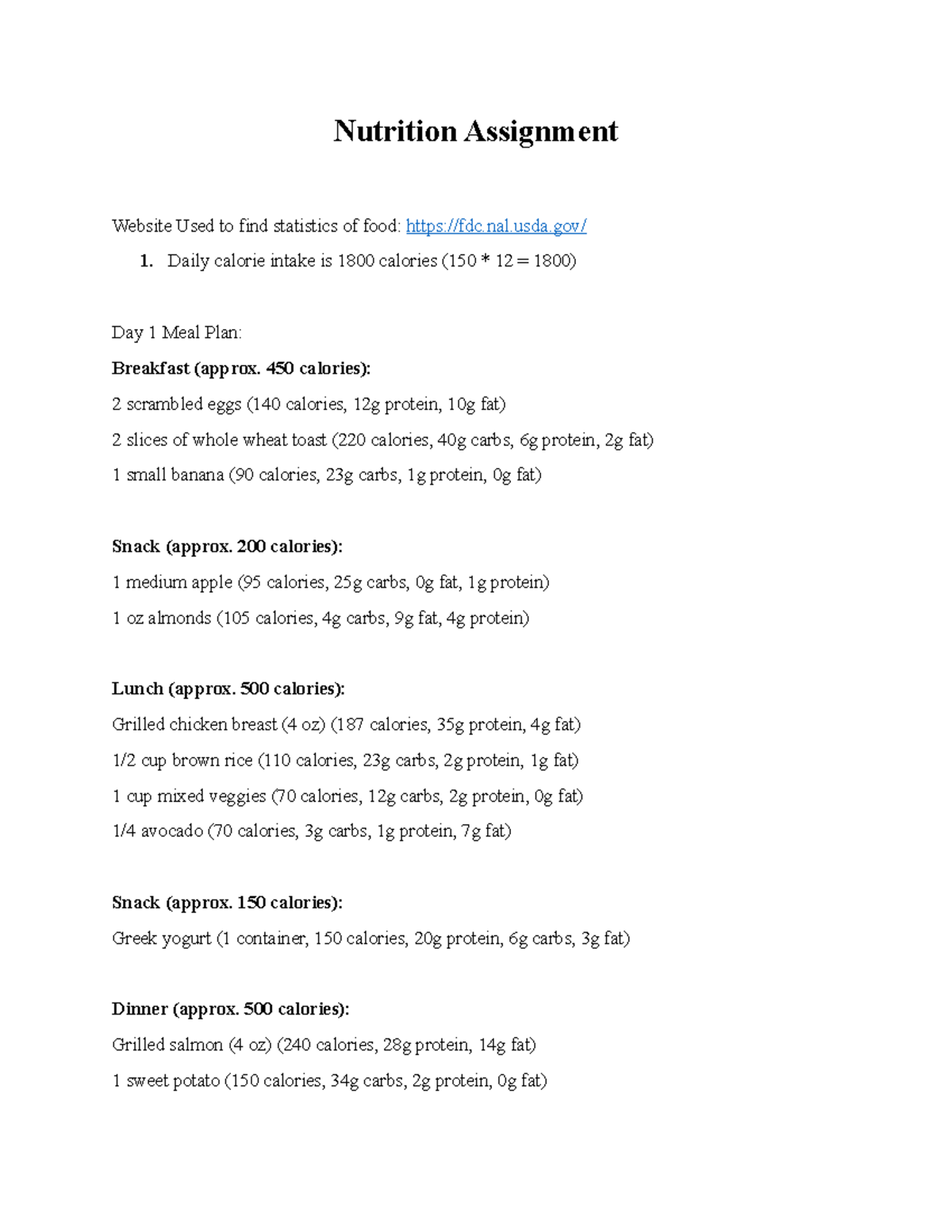 Nutrition Assignment - Nutrition Assignment Website Used to find ...