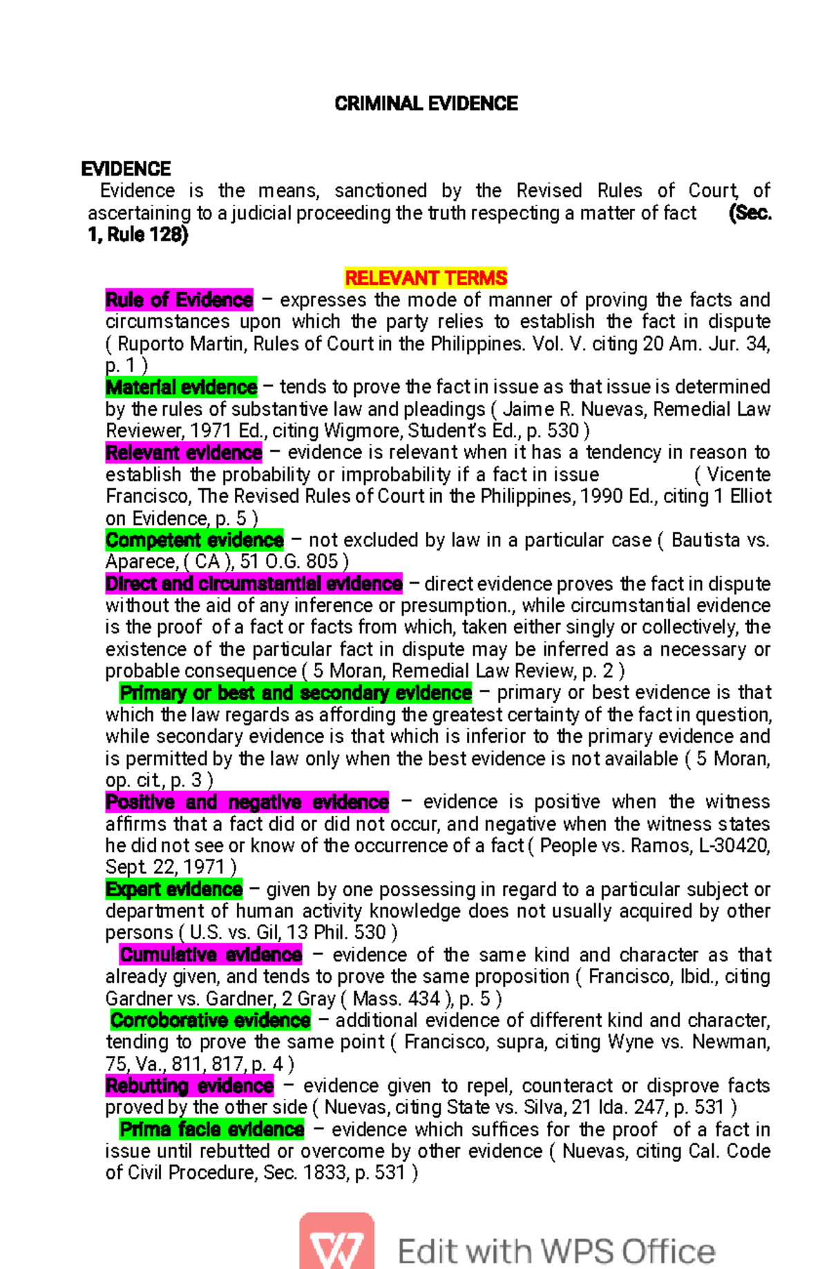 Criminal-Evidence 1 - Compiled Criminal Evidence 1 topics - CRIMINAL ...