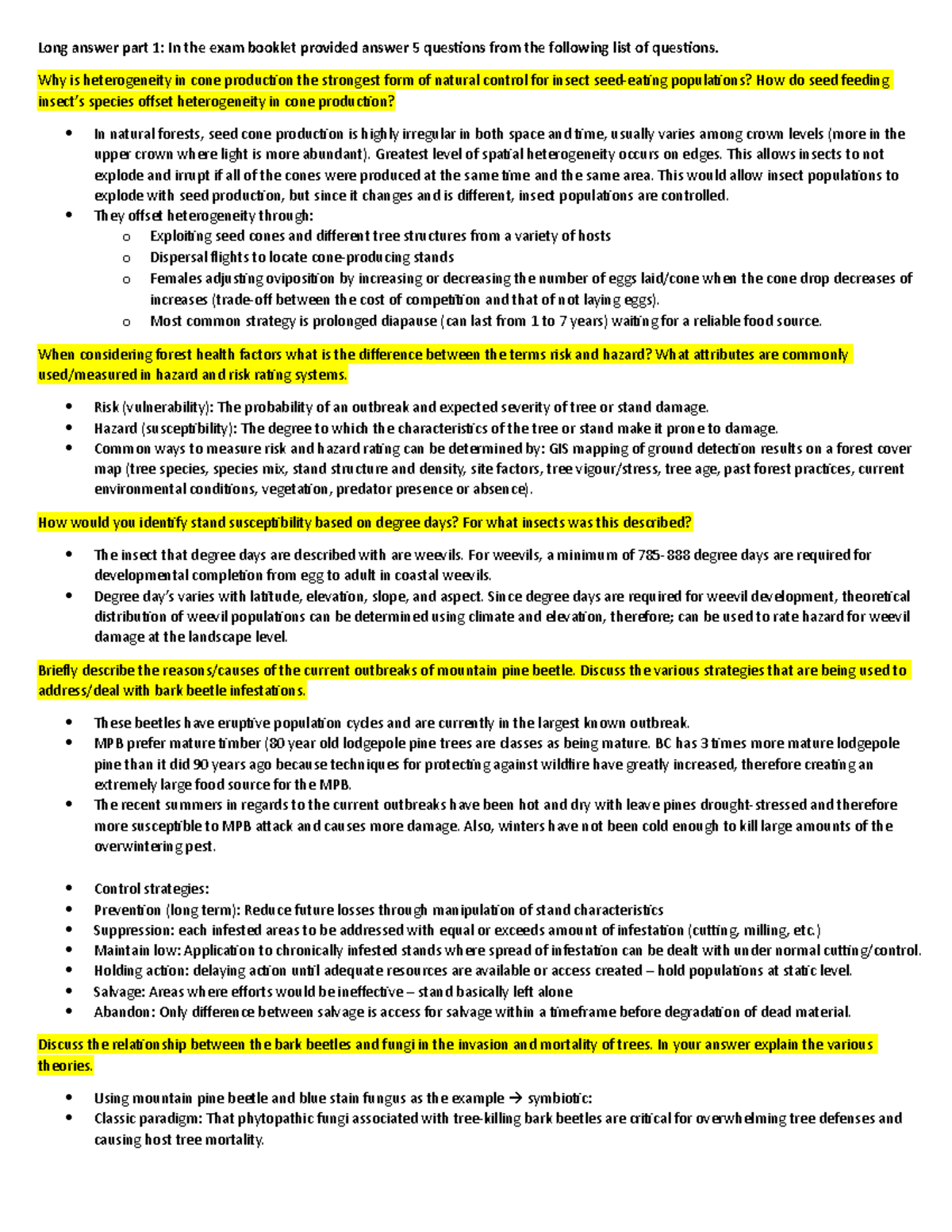 Entomology Exam - Long answer part 1: In the exam booklet provided ...