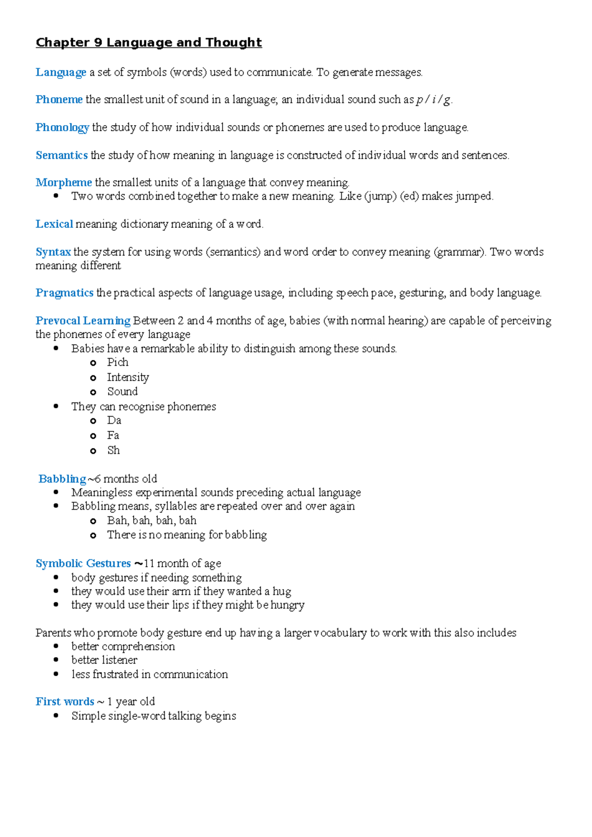 Chapter 9 notes (Auto Recovered) - Chapter 9 Language and Thought ...