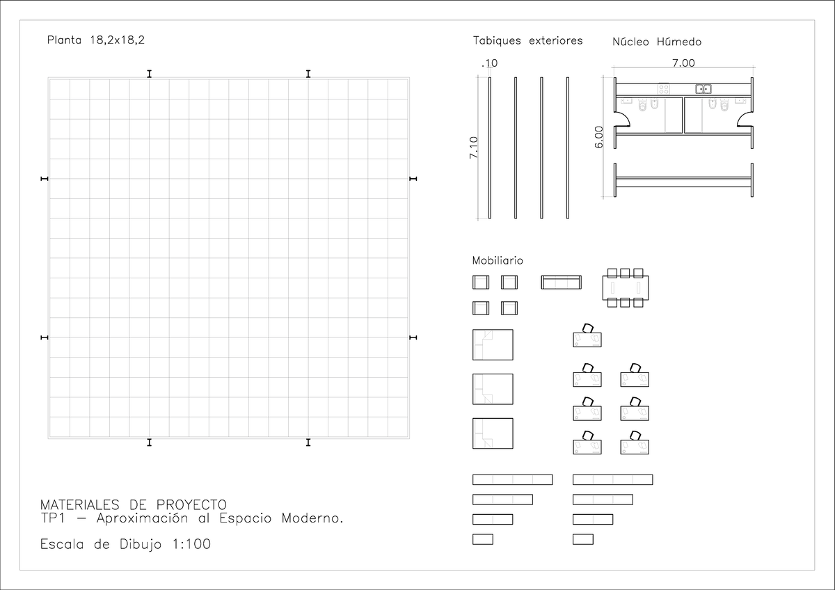 MP - TP1 - Impreso - Historia Argentina I - Planta 18,2x18,2 Tabiques exteriores Núcleo Húmedo ...