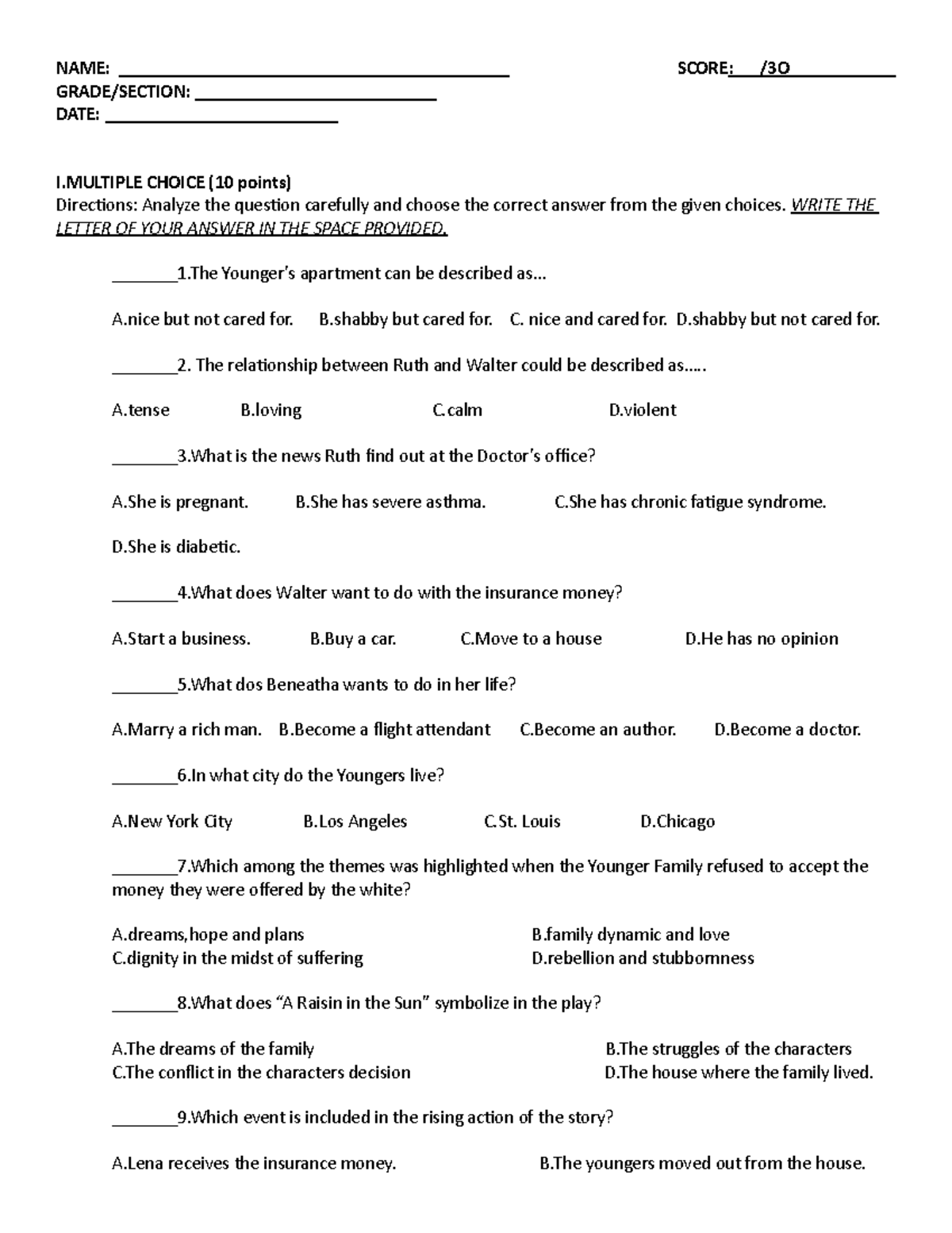 QUIZ March 31 2023 - C XC XCV XC - NAME ...