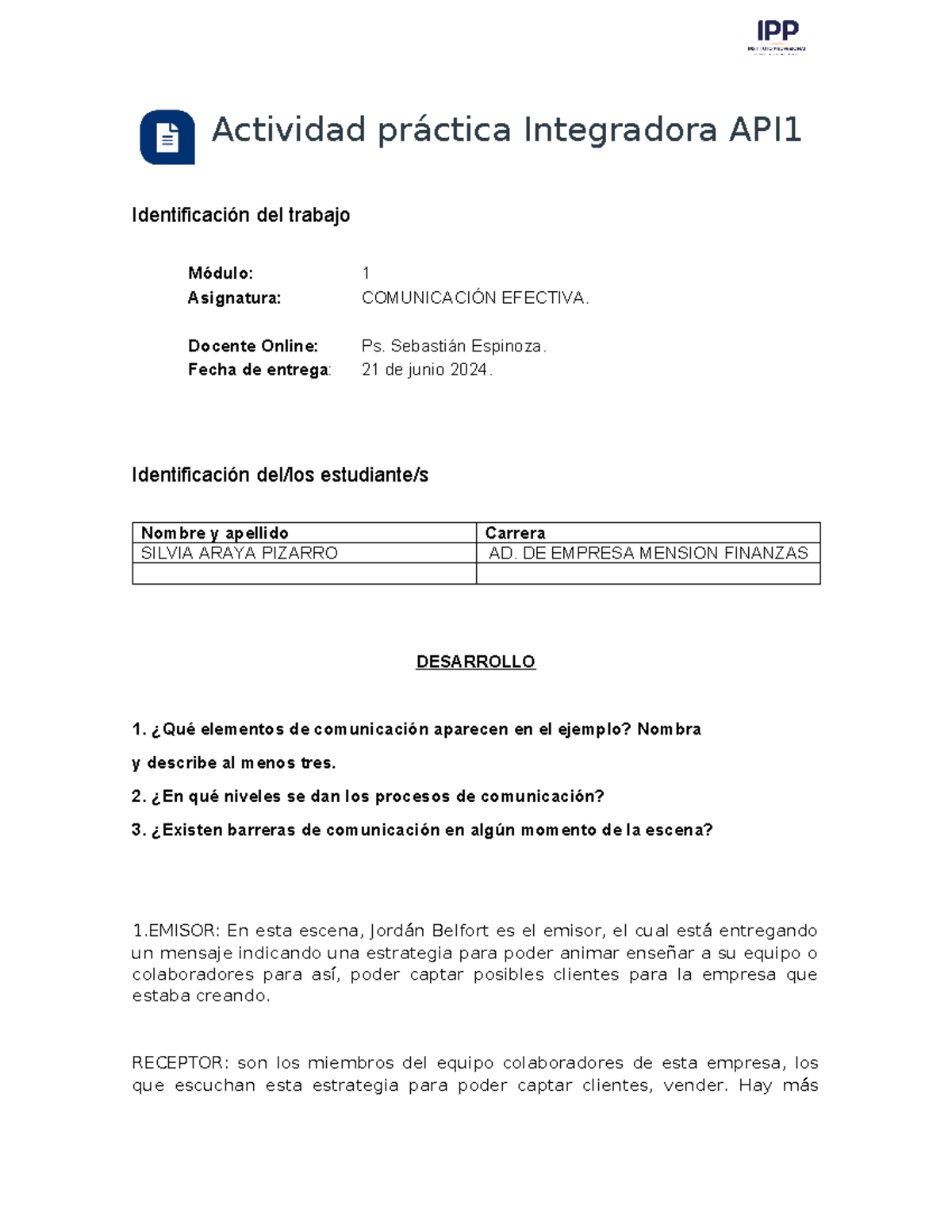 Actividad práctica Integradora API1 - Actividad práctica Integradora API Identificación del ...