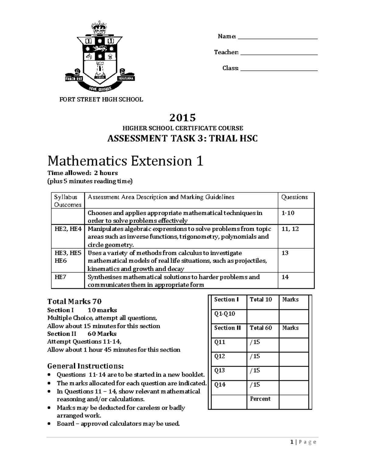 Fort St 2015 3U Trials & Solutions - HSC - 1 | Page Name
