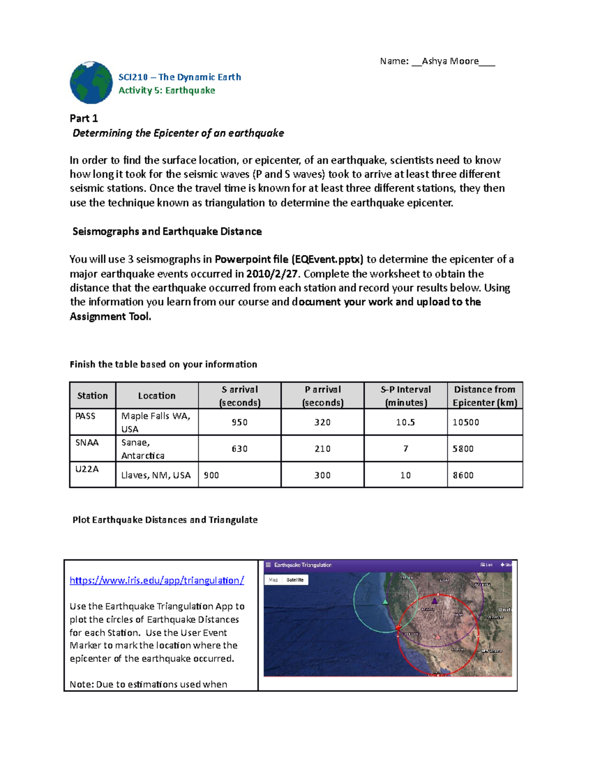 Earthquake SCI 10 - SCI210 – The Dynamic Earth Activity 5: Earthquake ...