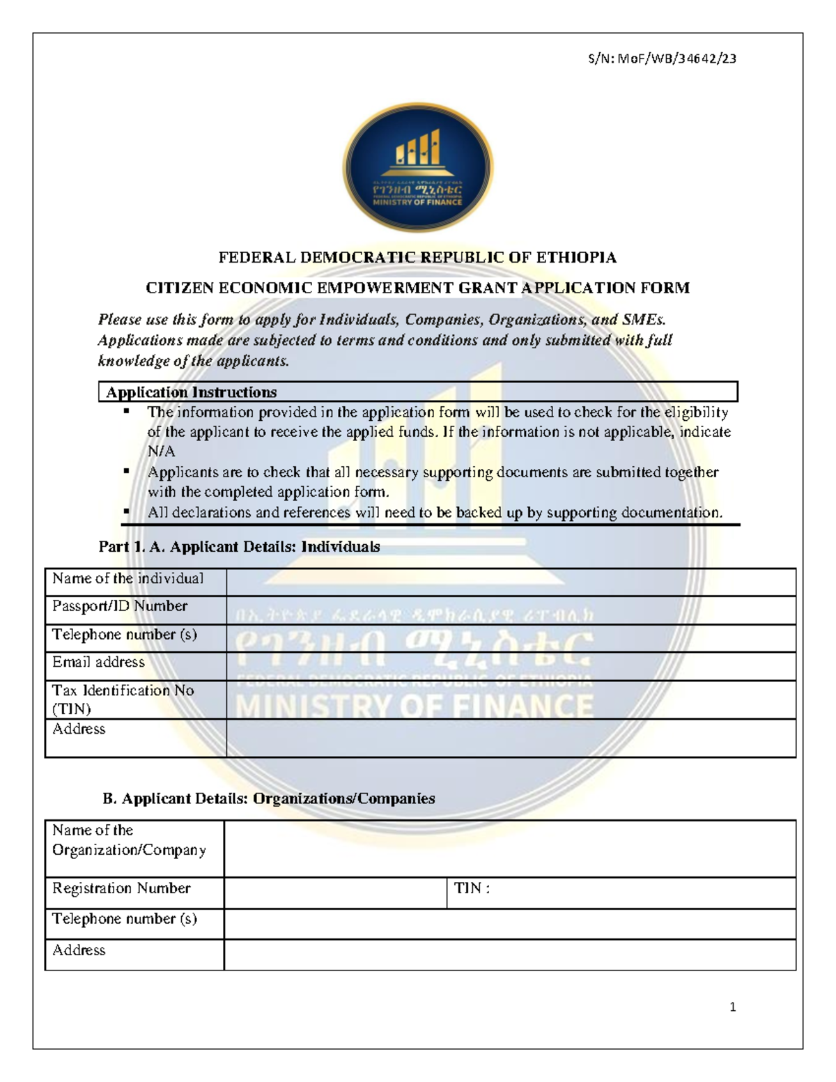 Citizen Economic Empowerment Grant Application FORM - FEDERAL ...