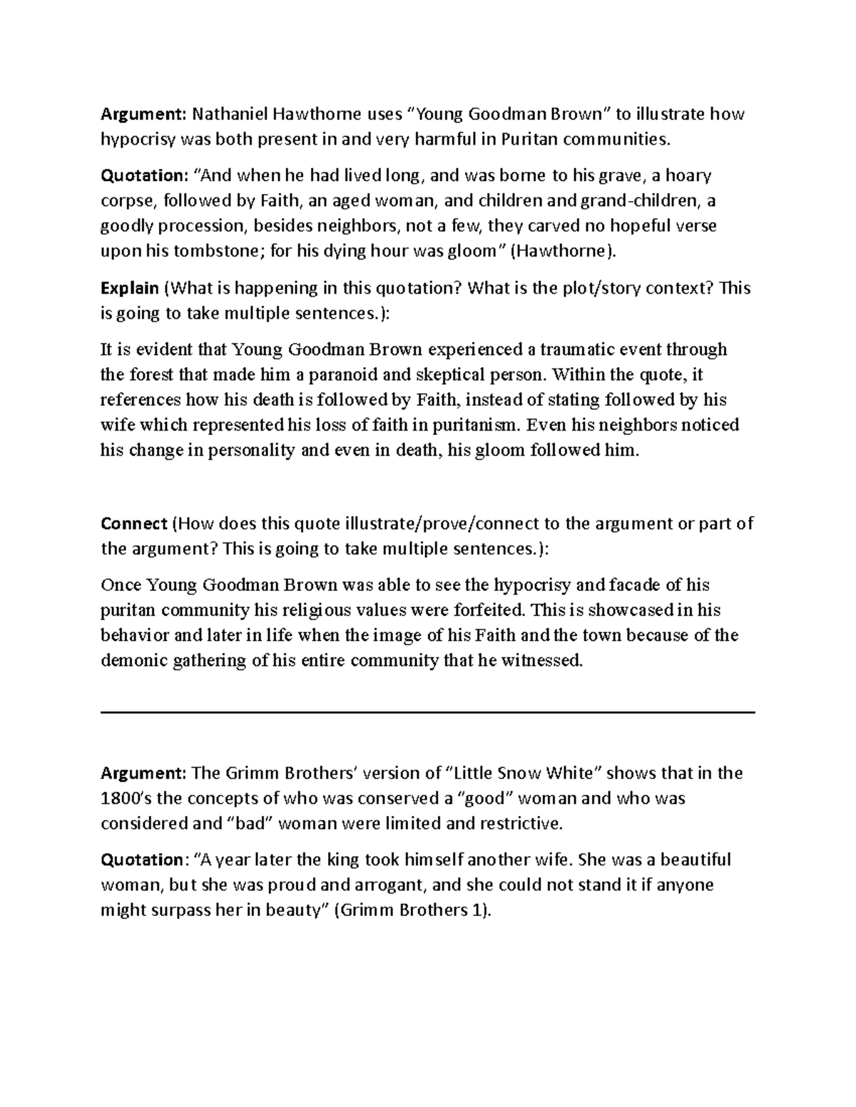 Working with Quotation LIT - Argument: Nathaniel Hawthorne uses “Young ...