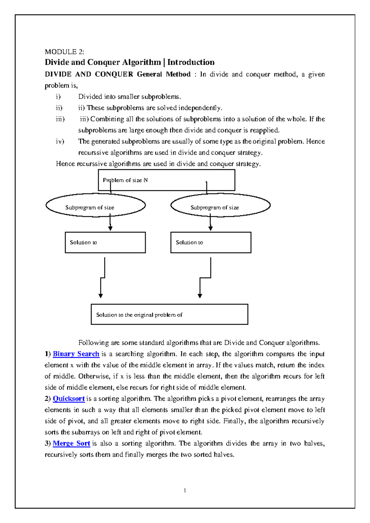 COMPUTER AIDED OPTIIMIZATION TECHNIQUES - MODULE 2: Divide and Conquer Algorithm | Introduction ...