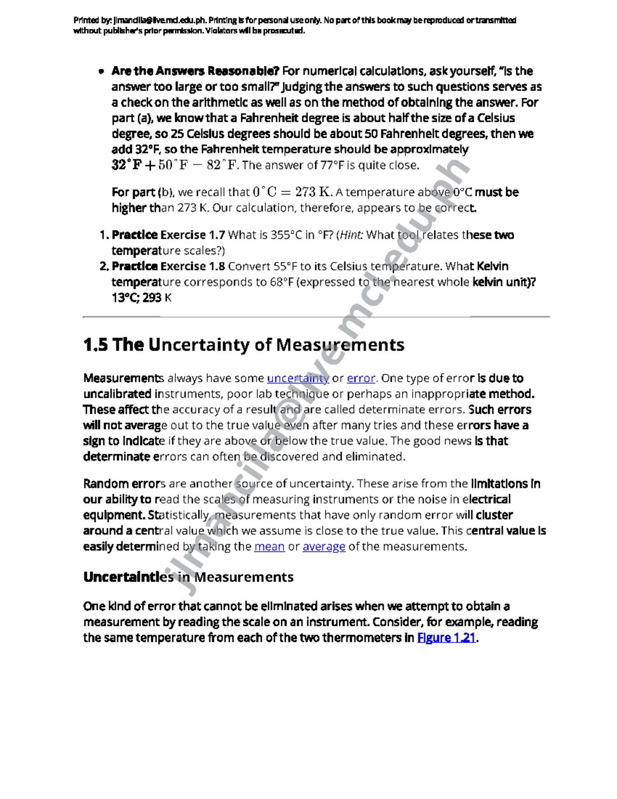 1.5 The Uncertainty of Measurements - Chemistry for Engineers - Studocu