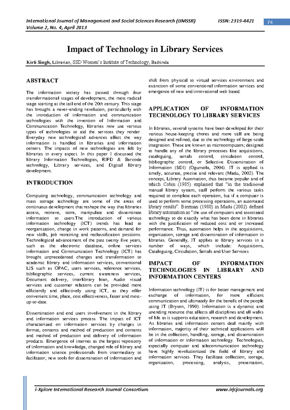 Impact of Technology in Library Services - International Journal of ...