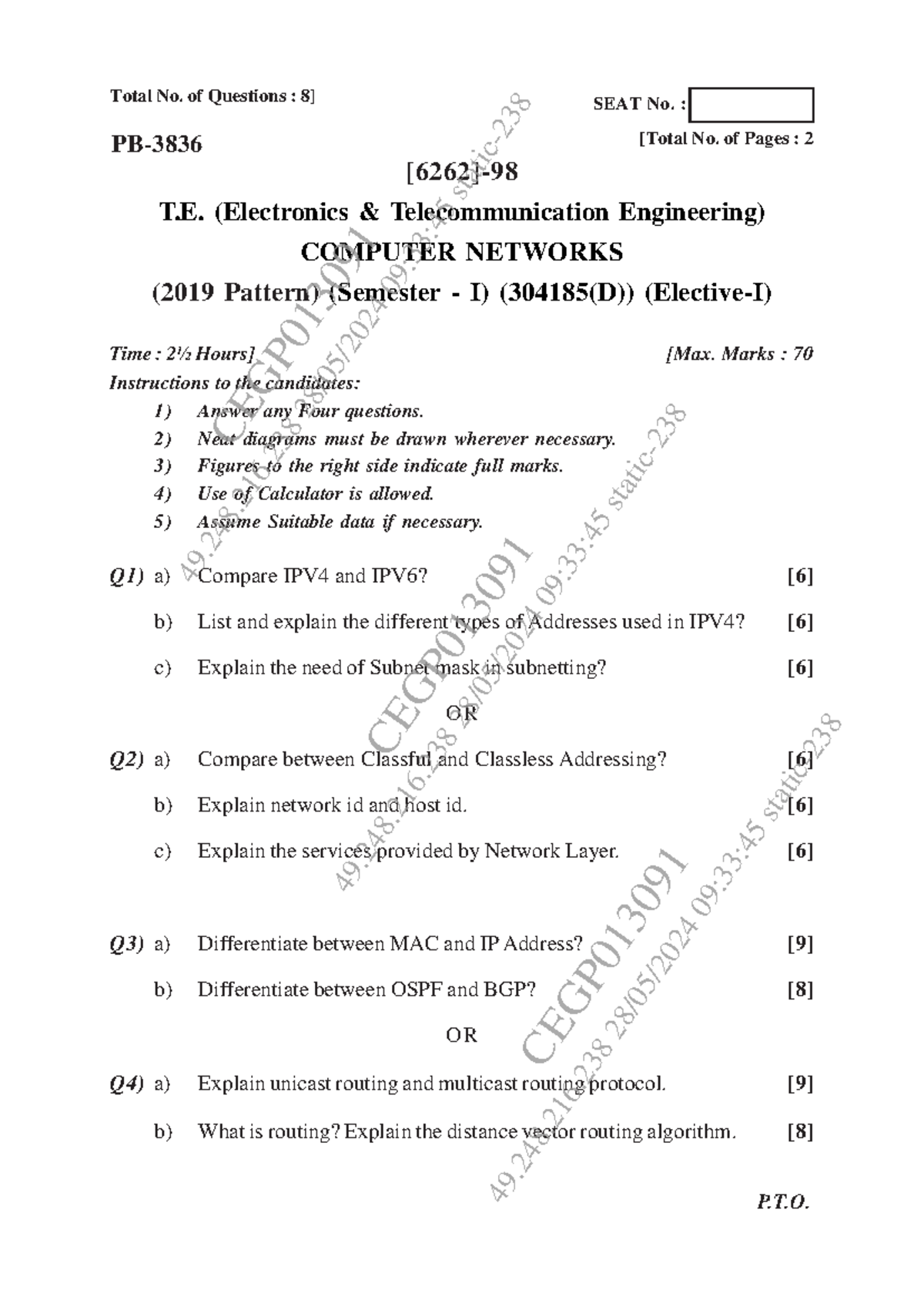 May Jun 2024-3 - Question paper - Q1) a) Compare IPV4 and IPV6? [6] b ...