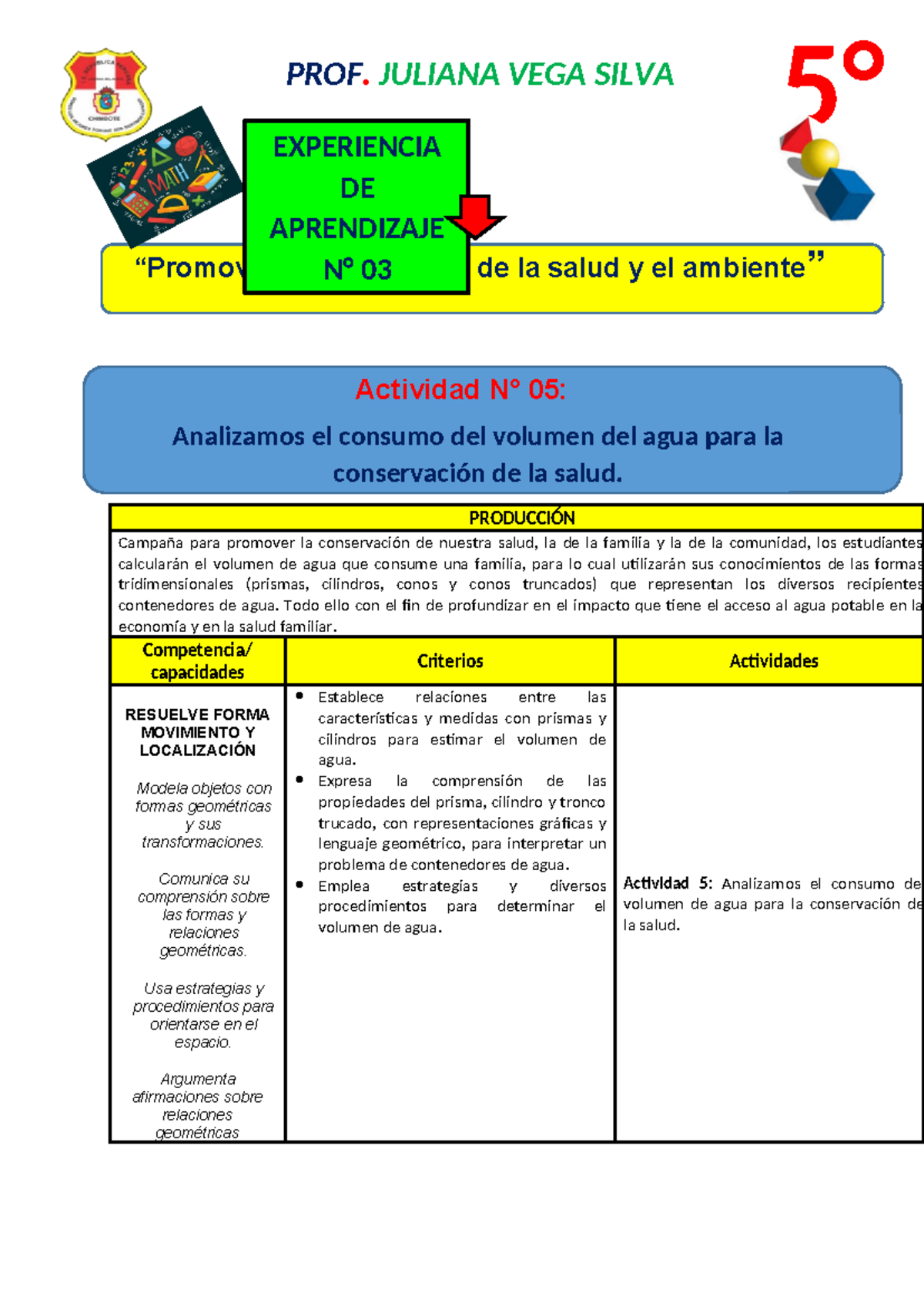 Actividad N°05 - DASDASDA - “Promovemos el cuidado de la salud y el ...