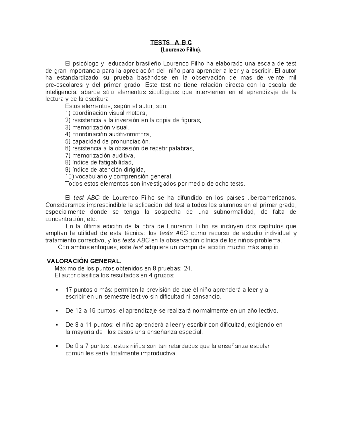 ABC - Test ABC - TESTS A B C (Lourenzo Filho). El psicólogo y educador ...