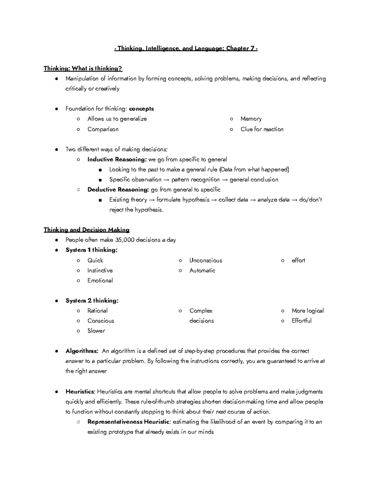 Psych 100 Chapter 7: Thinking, Intelligence, and Language - Thinking ...