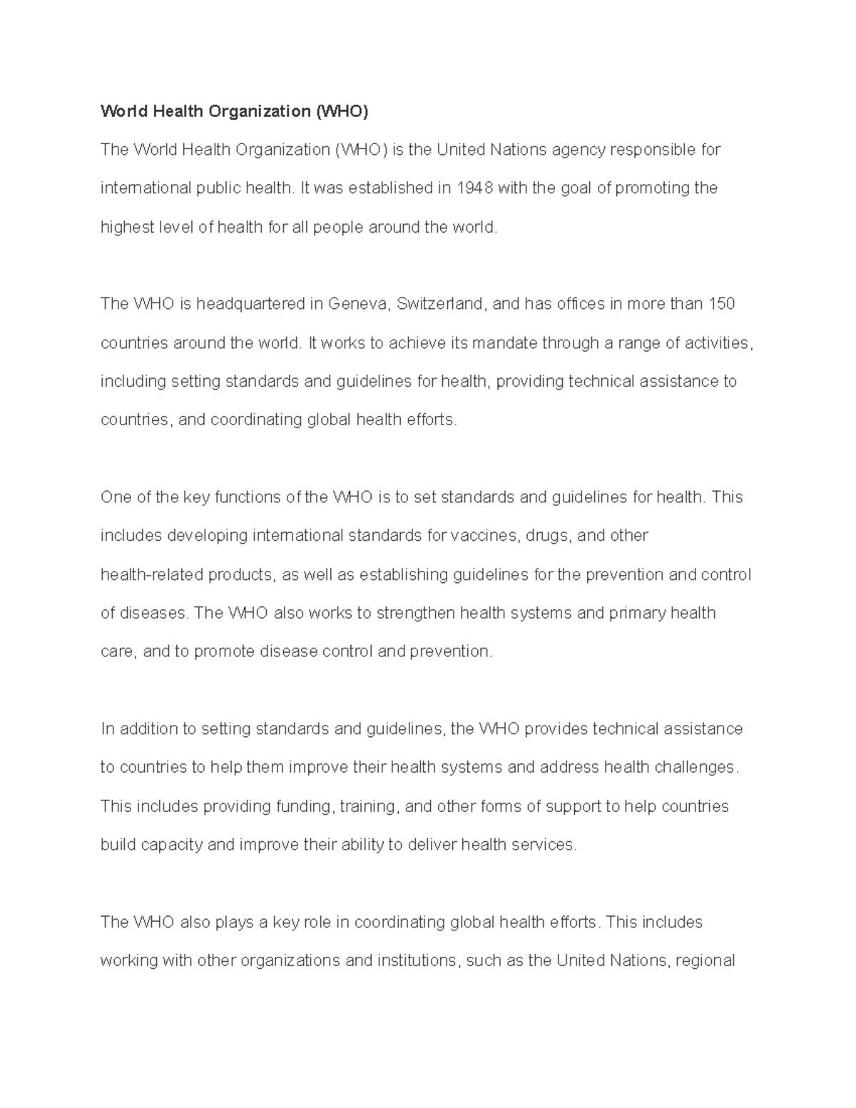 Global health course outline global health initiatives - World Health ...