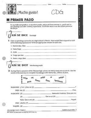 Chapter 1 Primer Paso Vocab - Capítulo 1 PRIMER PASO Saying Hello and ...