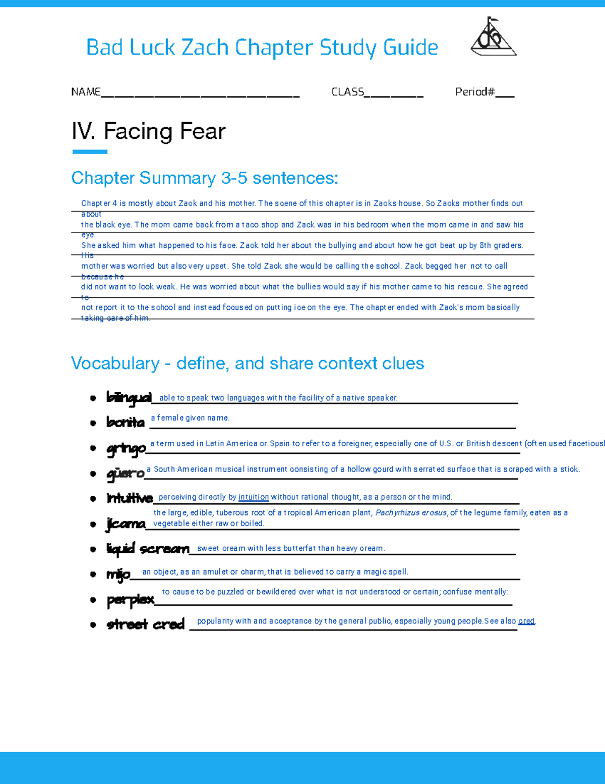 Kami Export - Dominic Ramirez - BLZ Chapter Study Guides Scaffolded (11) - Bad Luck Zach Chapter ...