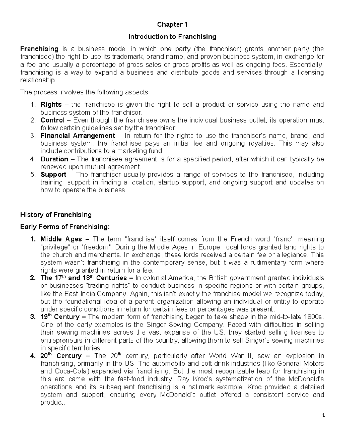 1 Introduction to Franchising - Chapter 1 Introduction to Franchising Franchising is a business ...
