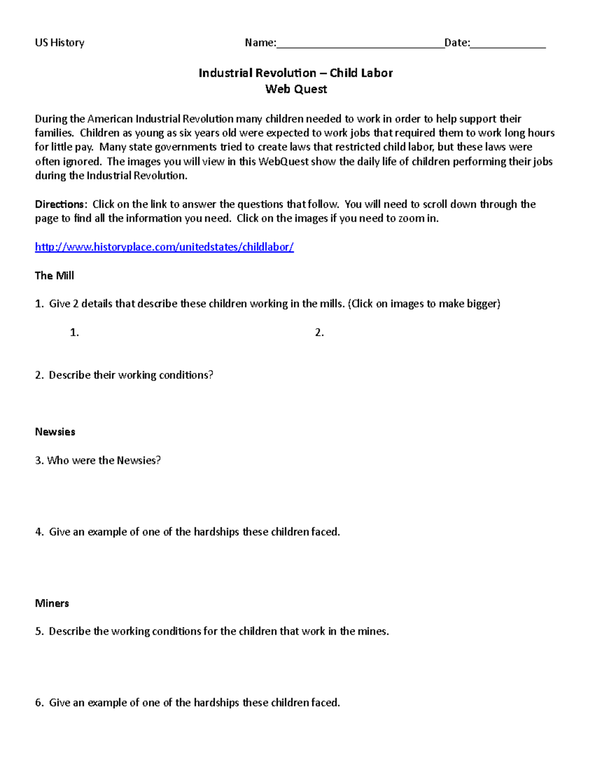 Industrial Rev Web Quest - US History Name:________________Date ...