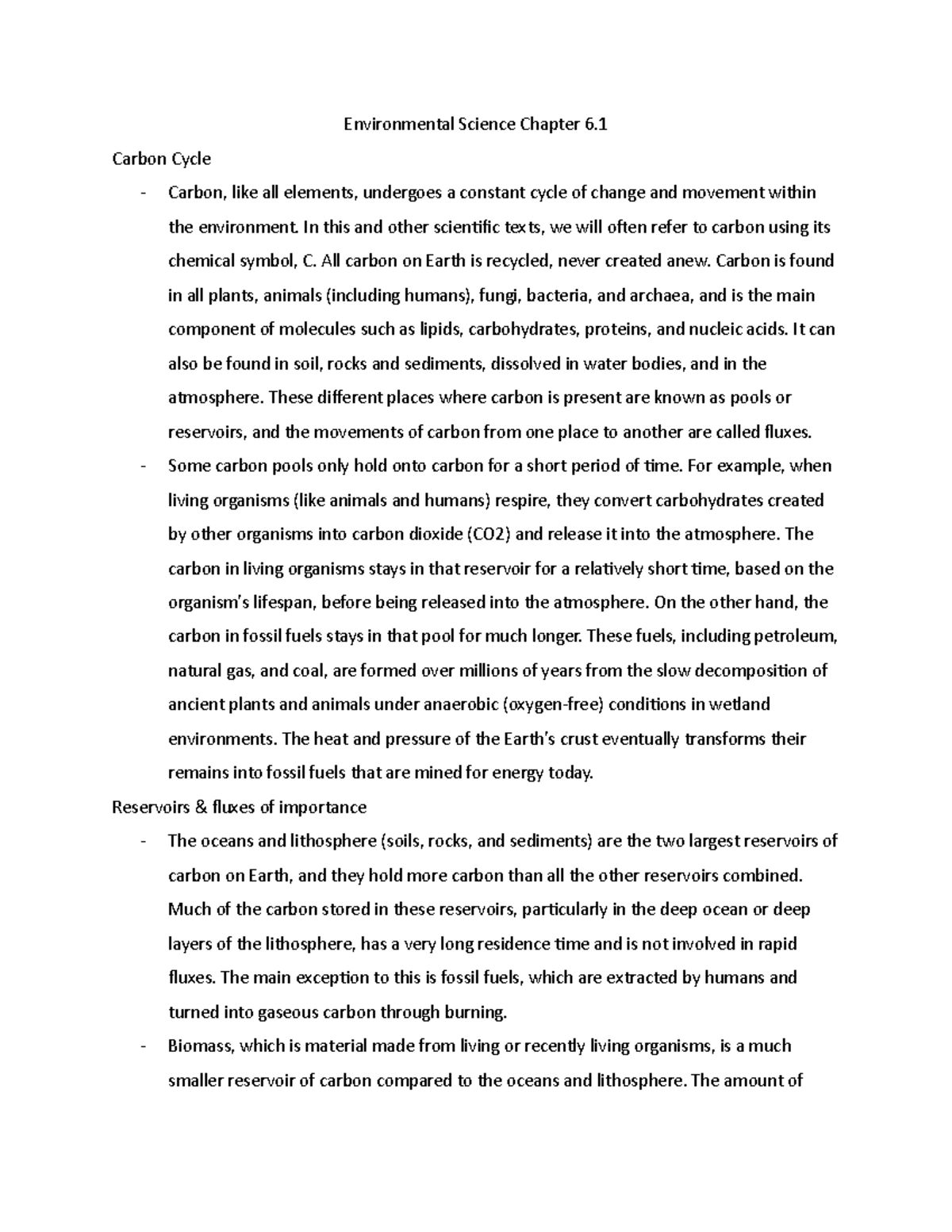 Env Science Chp 6 - Environmental Science Chapter 6. Carbon Cycle ...
