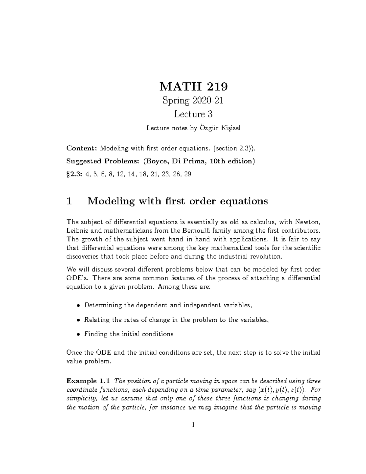 MATH219 Lecture 3 - MATH 219 Introduction to Differential Equations ...
