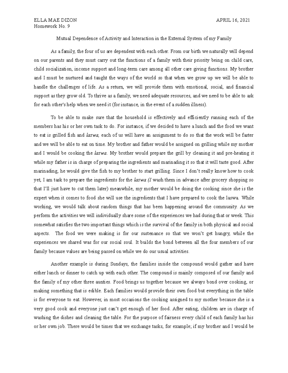 Homework #9 - all about family - ELLA MAE DIZON APRIL 16, 2021 Homework ...