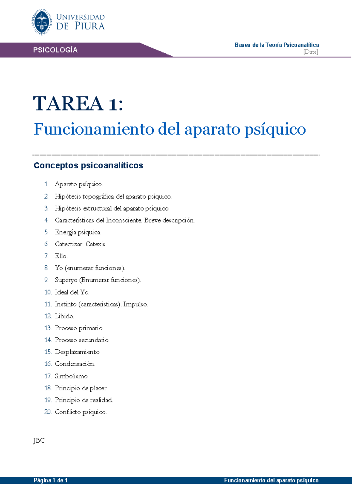 Tarea 2 Funcionamiento del aparato psíquico - Bases de la Teoría ...