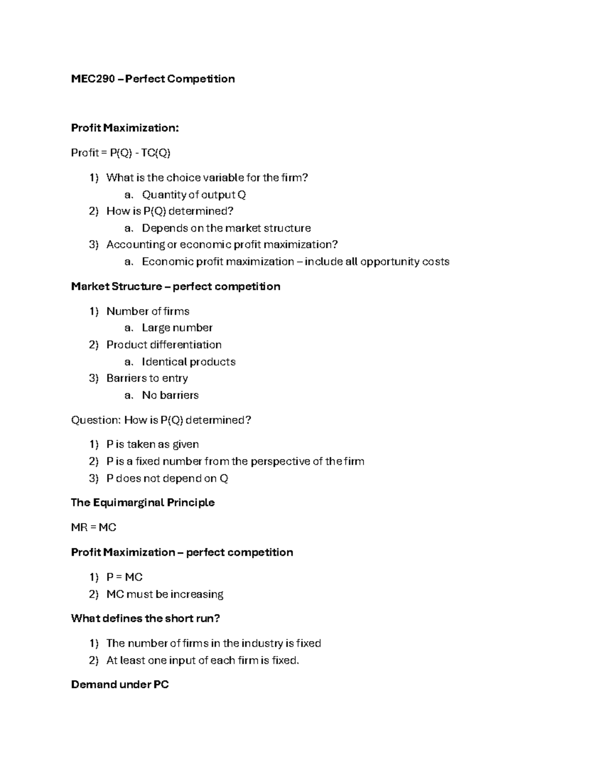 MEC290 – Perfect Competition - MEC290 – Perfect Competition Profit ...