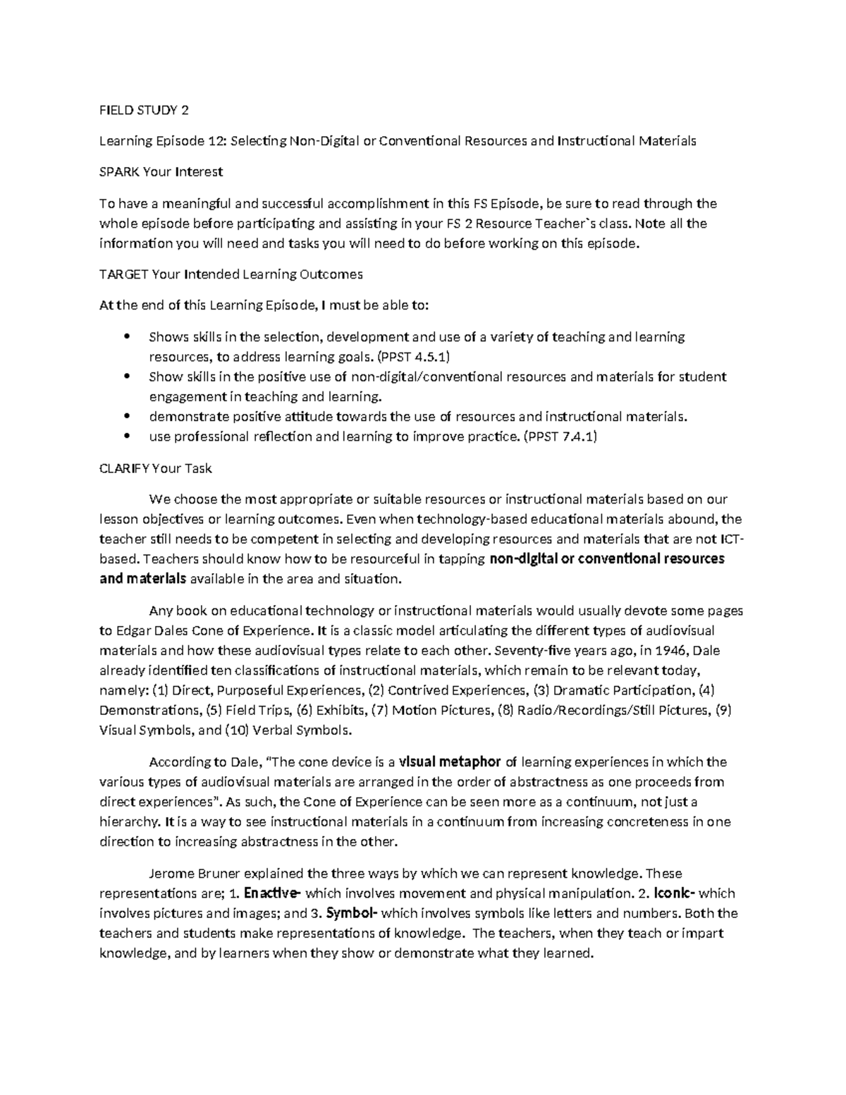 Field Study 2 episode 1 - FIELD STUDY 2 Learning Episode 12: Selecting ...