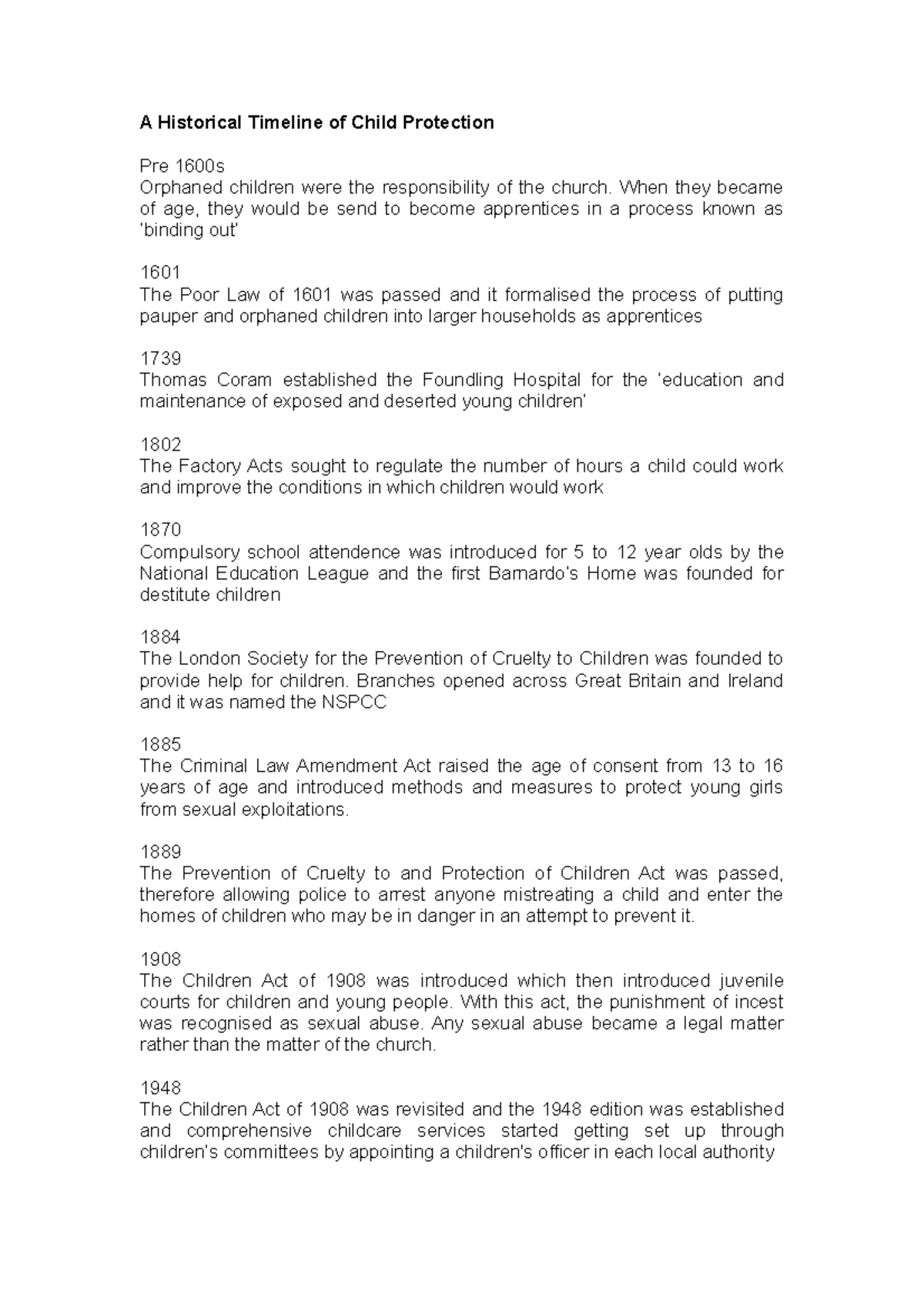 A Historical Timeline of Child Protection - When they became of age ...