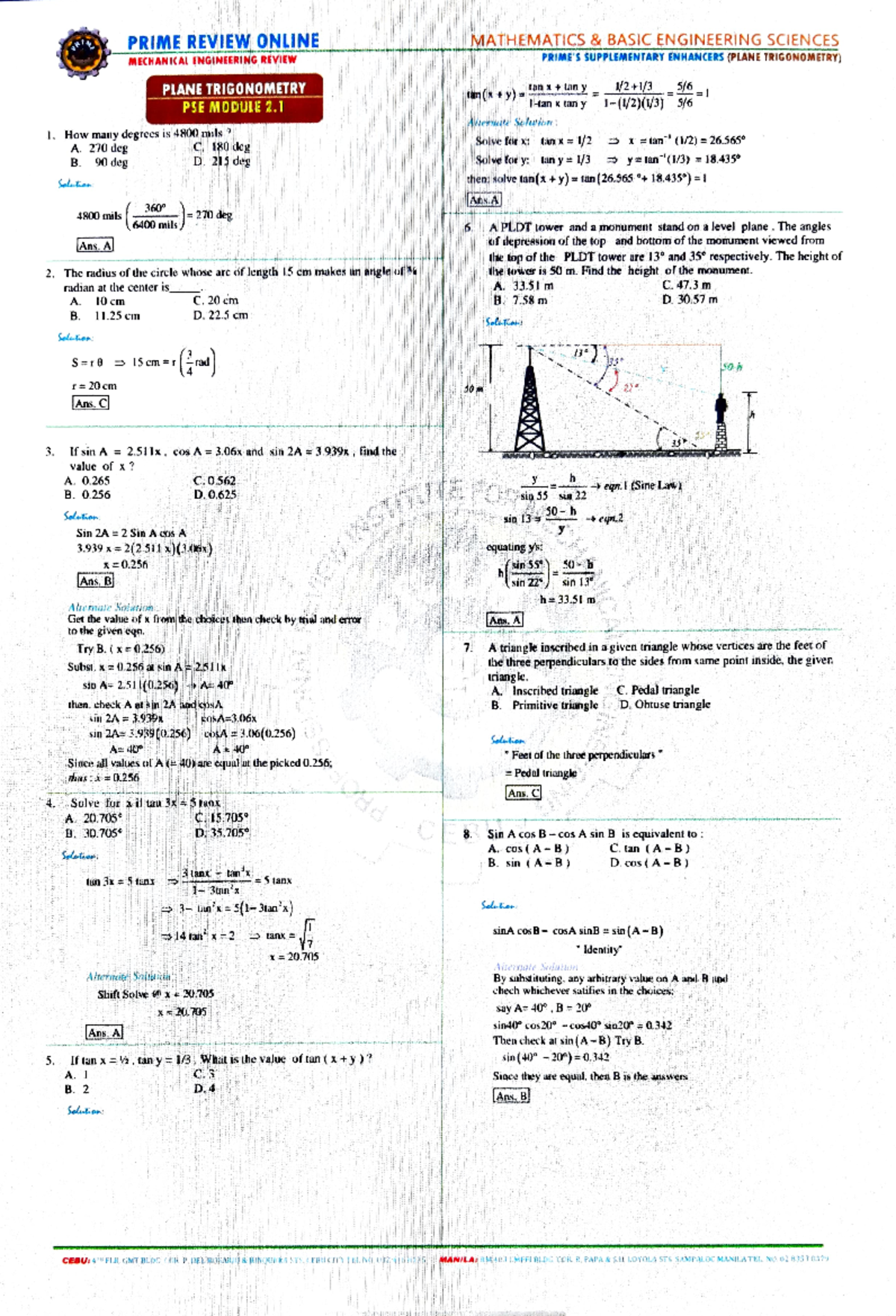 2 - Geometry - PRIME REVIEW ONLINE MATHEMATICS BASIC ENGINEERING SCIENCES MECHANICAL ENGINEERING ...