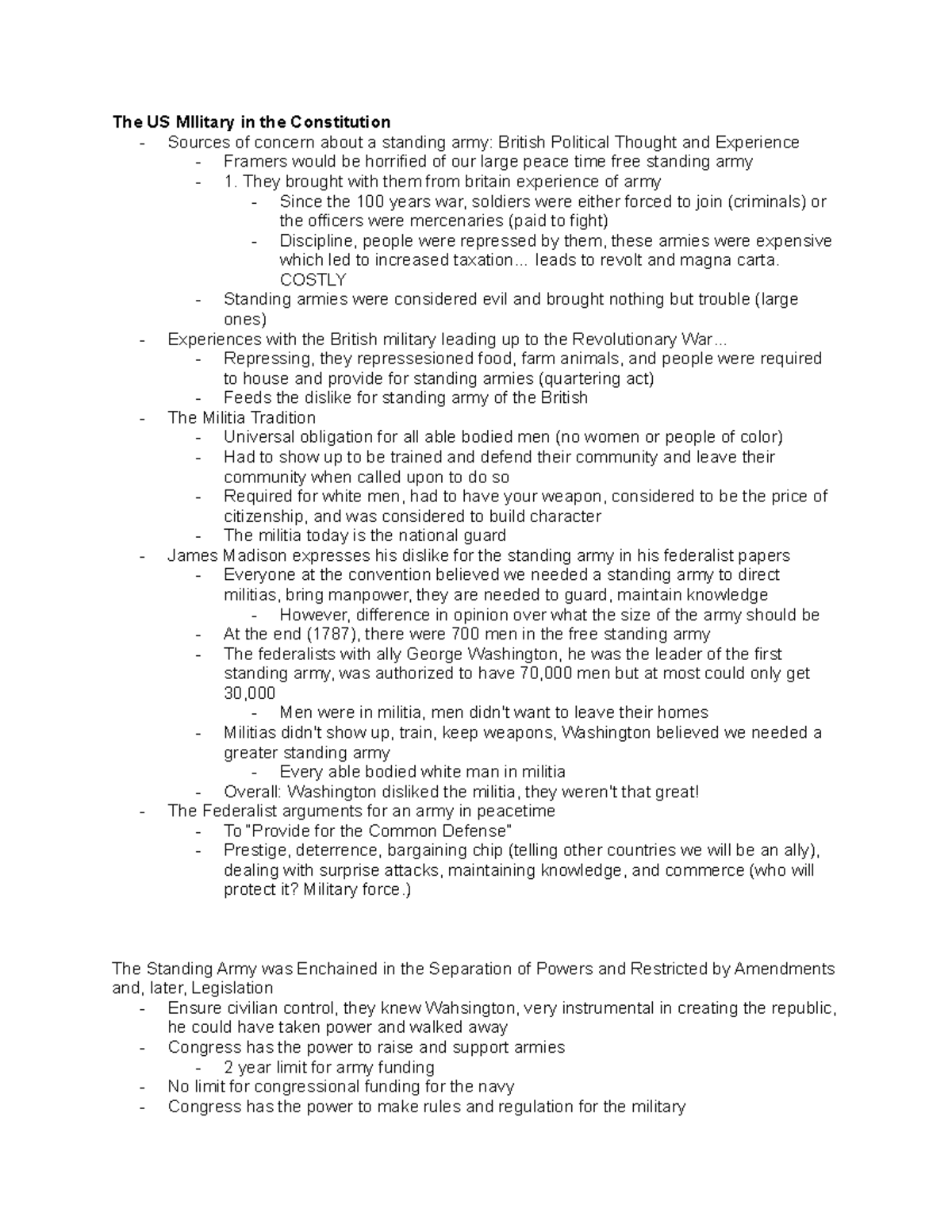 Class Notes PSCI United States Military 1 - The US MIlitary in the ...