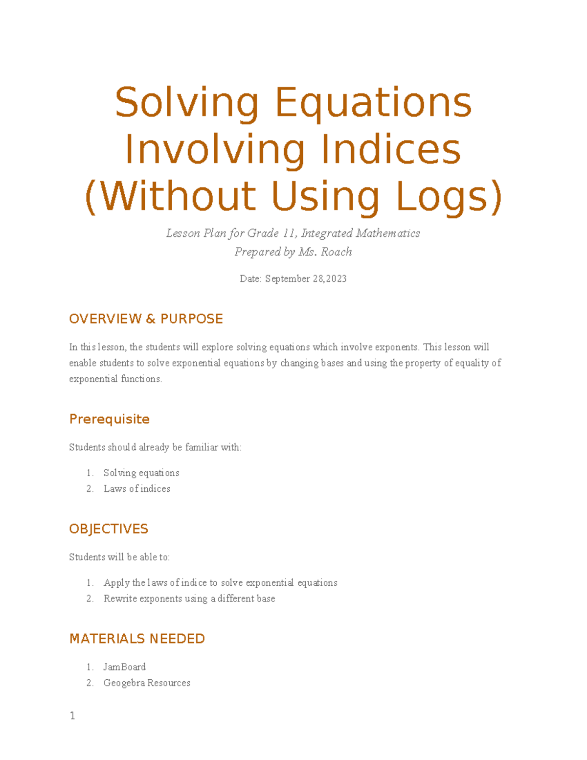 6L Inte math lesson Plan week of Sept. 28,2023 - Solving Equations ...