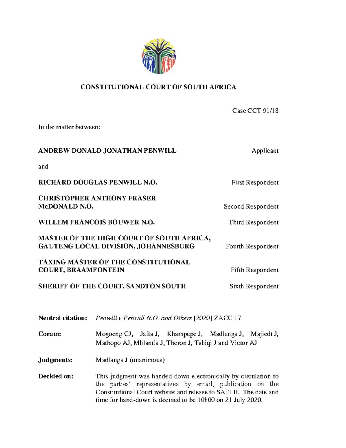 17 - Case law - CONSTITUTIONAL COURT OF SOUTH AFRICA Case CCT 91/ In ...