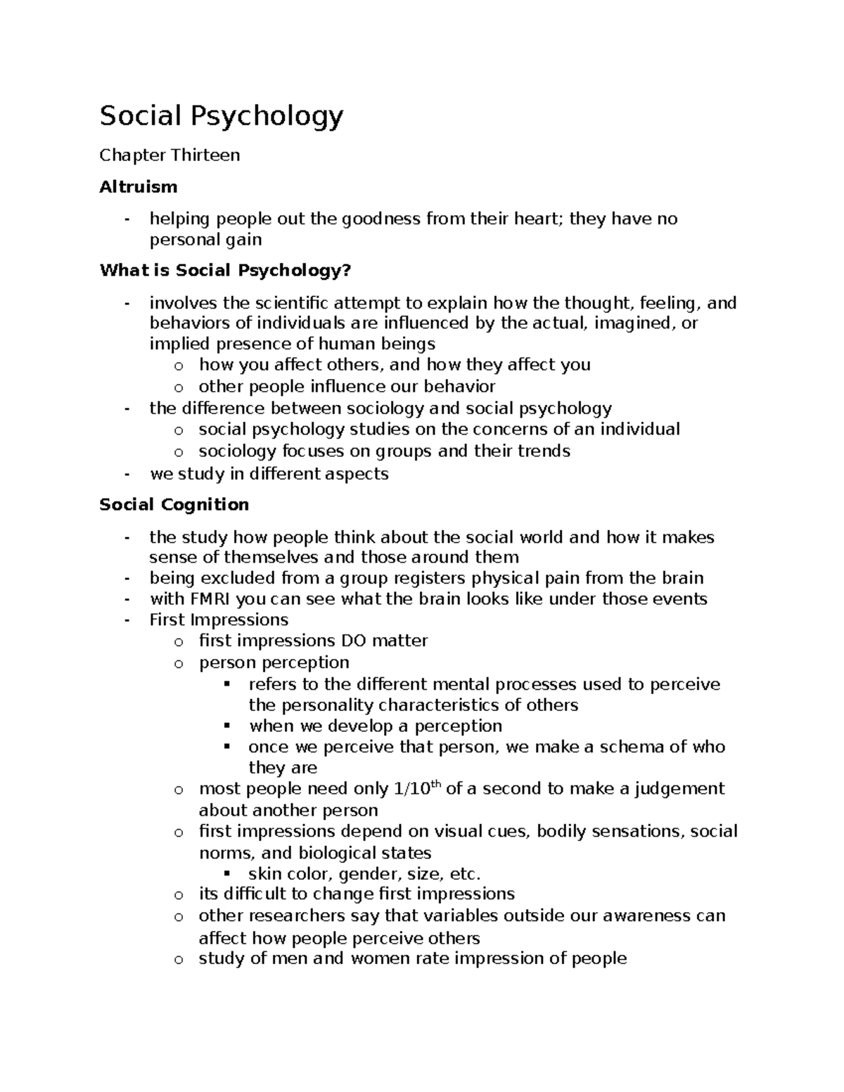 Social Psychology - notes - Social Psychology Chapter Thirteen Altruism ...