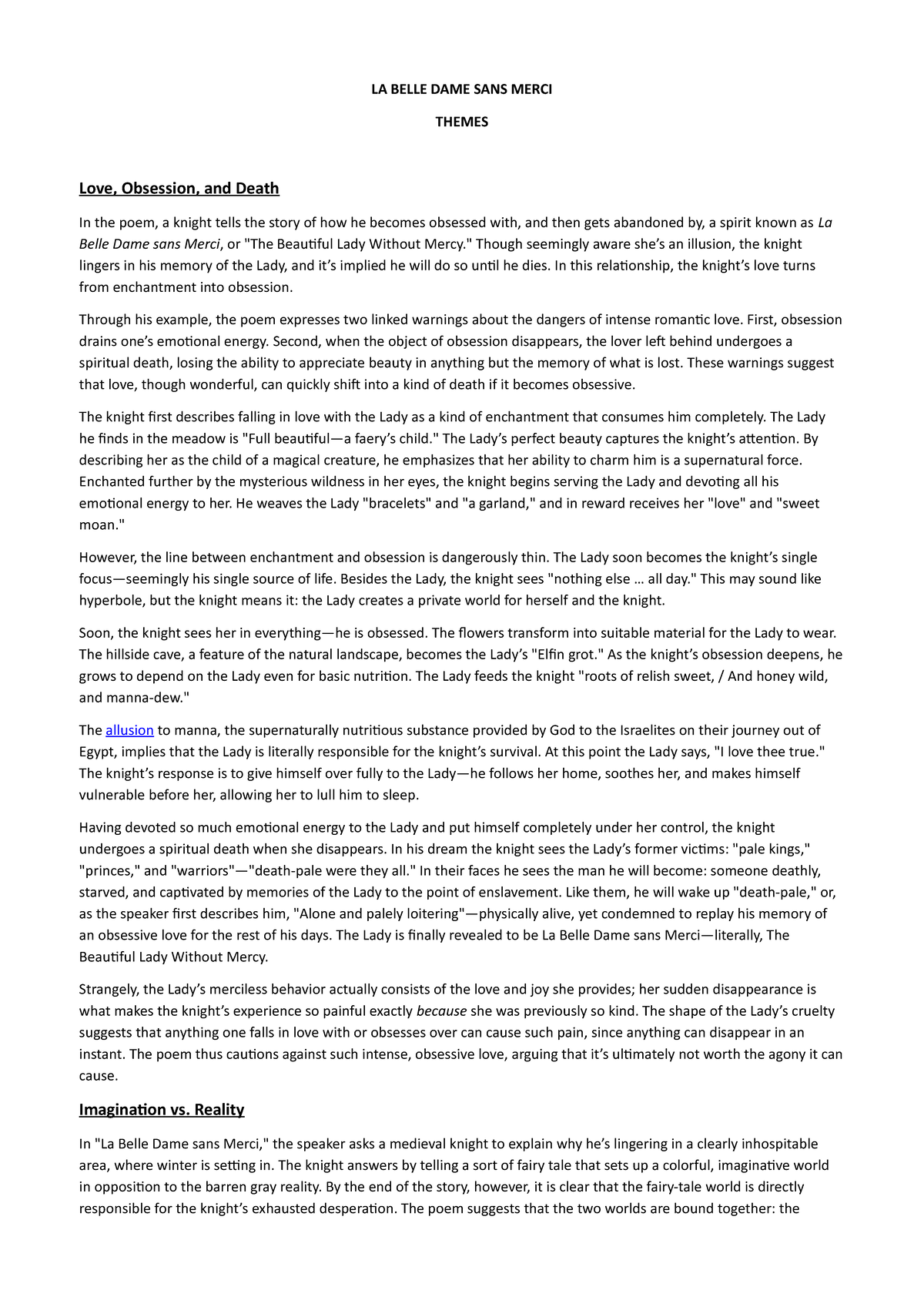 LA Belle DAME SANS Merci - LA BELLE DAME SANS MERCI THEMES Love ...