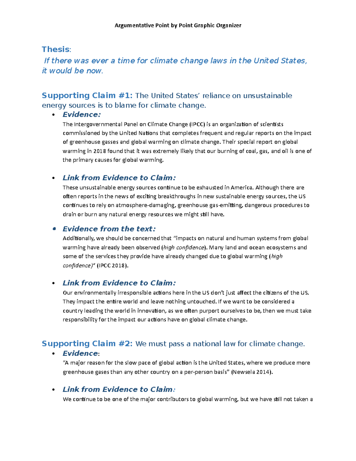 Mentor Text Argument Outline without counter - Argumentative Point by ...
