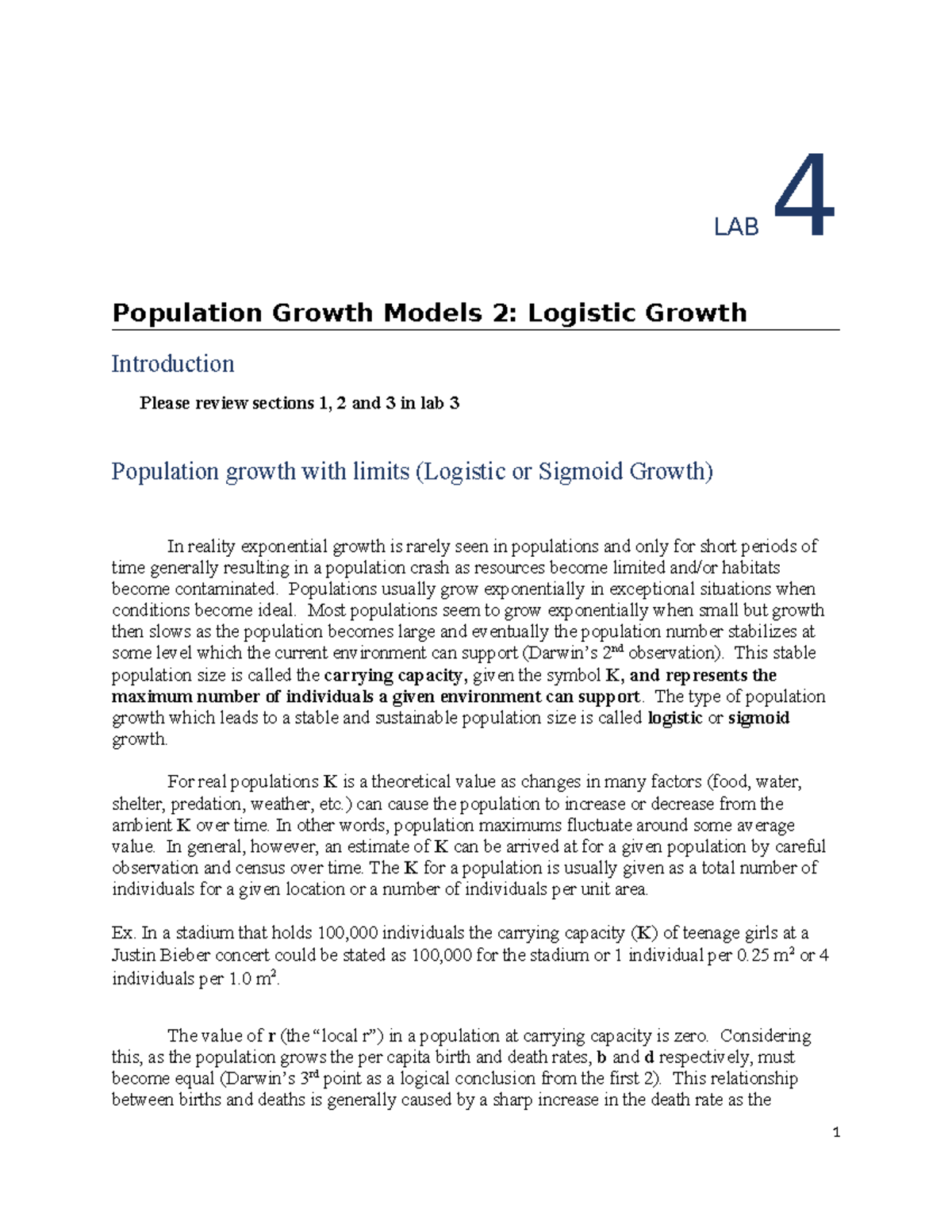 Lab 4 Biology 228 Logistic Growth for Students 2021 2 - LAB 4 ...