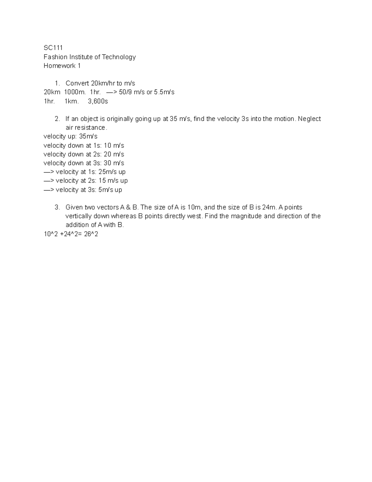 SC111 HW 1 - Intro to Physical Sciences Homework 1 questions and ...