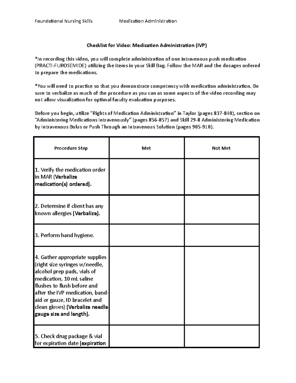 Checklist for IVP Video-3 - Checklist for Video: Medication ...