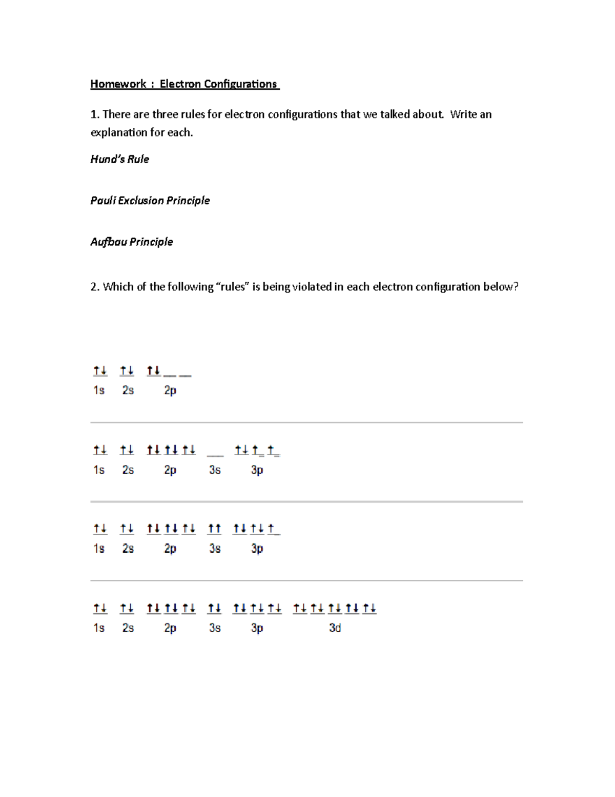 10 - Electron Config 2 - CHEM 102 - Homework : Electron Configurations ...